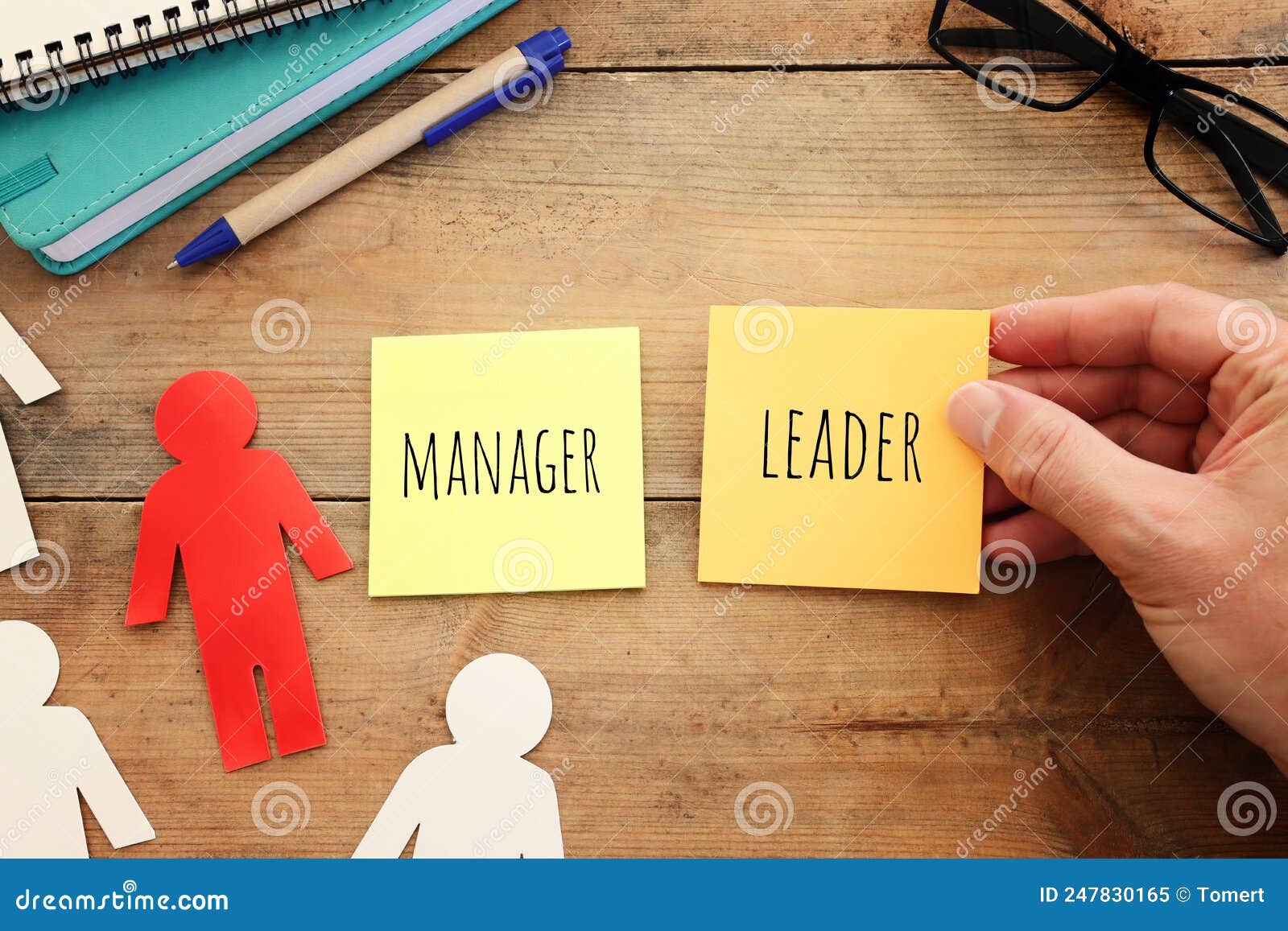 Manager Versus Leader Symbol. Businessman Flips Wooden Cubes And ...