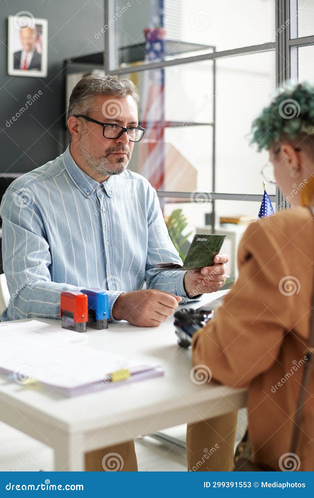 Manager of Visa Center Working with Client Stock Image - Image of ...