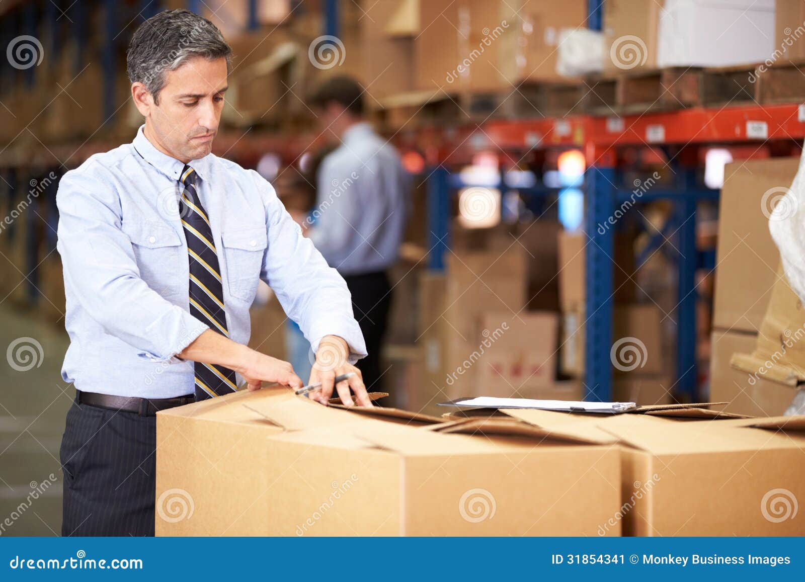 Manager in Warehouse Checking Boxes Stock Image - Image of indoors ...