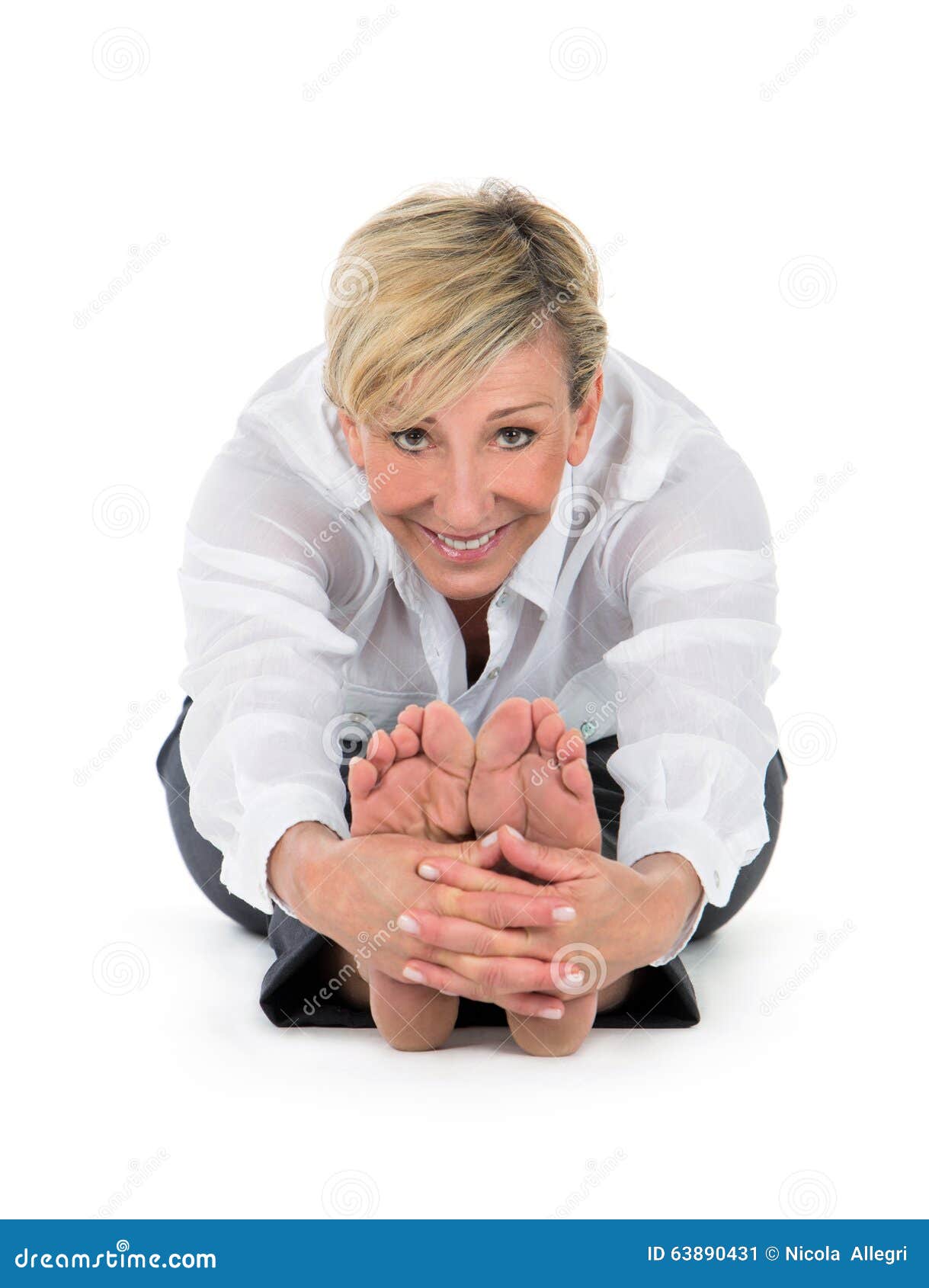 Manager Woman Doing Yoga at White Background Stock Image - Image of ...