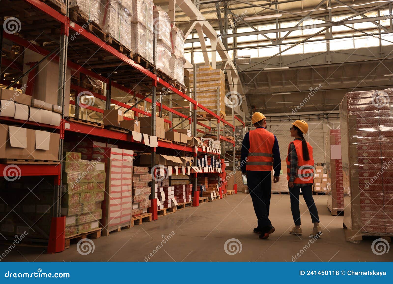 Manager and Worker at Warehouse, Back View. Logistics Center Stock ...