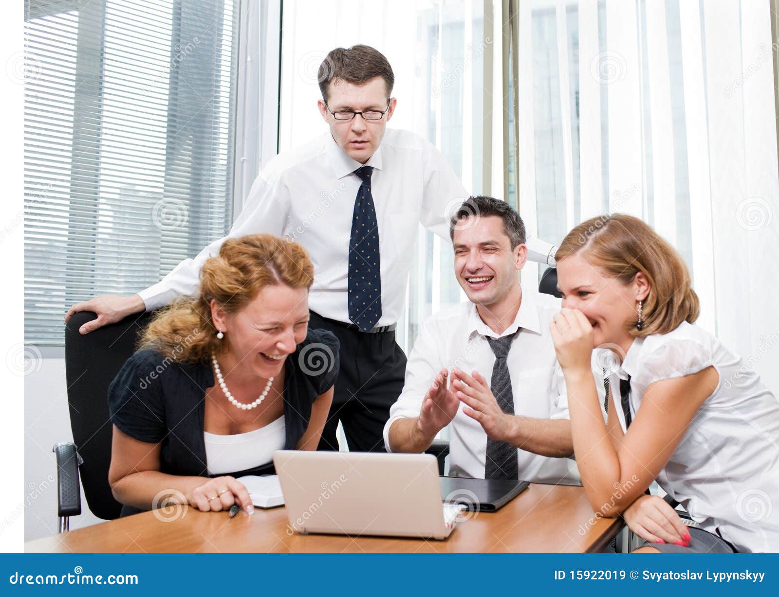 Manager with Workers on Meeting Stock Image - Image of notebook, happy ...
