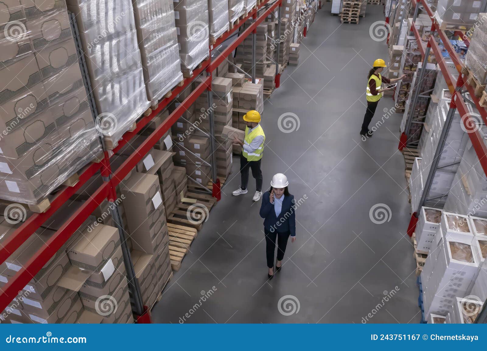 Manager and Workers at Warehouse, Above View. Logistics Center Stock ...