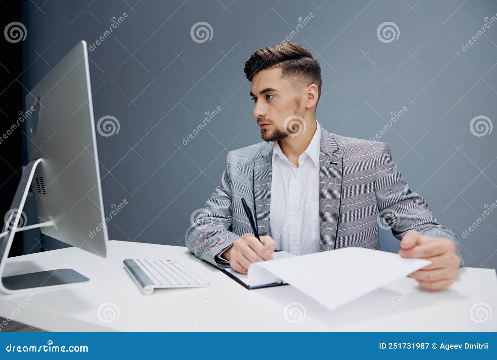 Manager Working at the Computer in the Office Isolated Background Stock ...