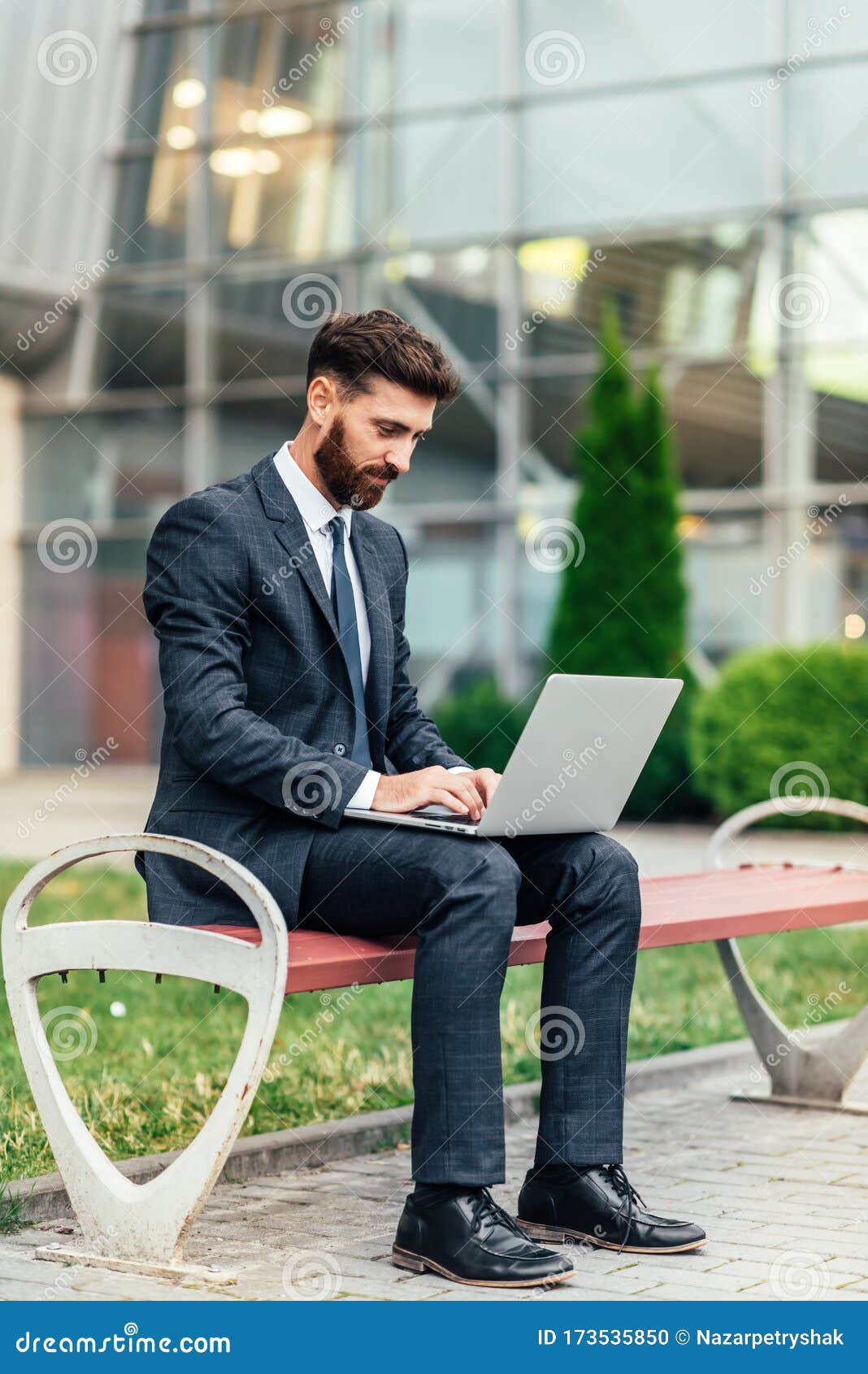 Manager Working on the Laptop in the Airport Terminal Stock Photo ...