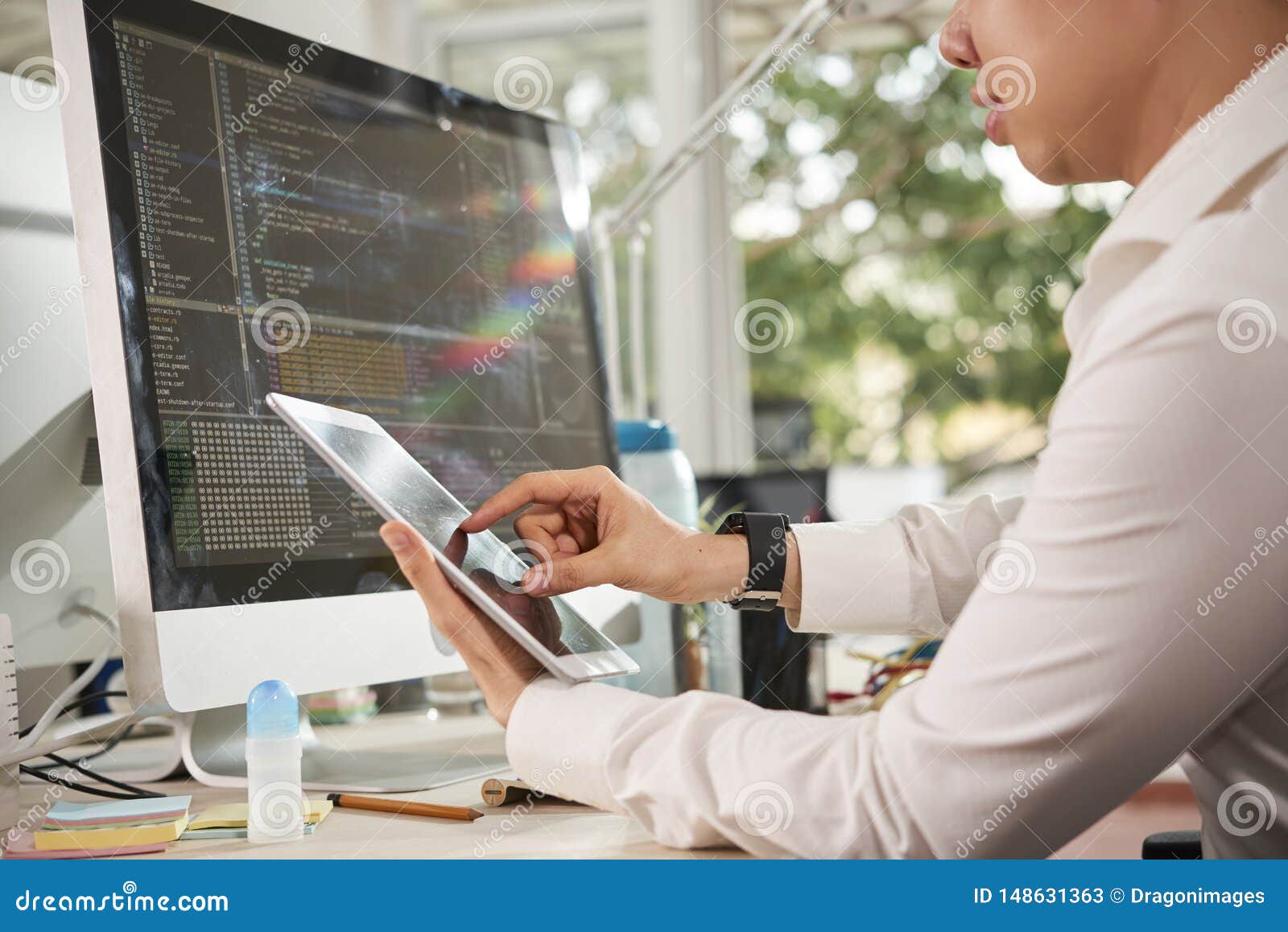 Manager Working Online on Tablet Pc Stock Image - Image of young ...
