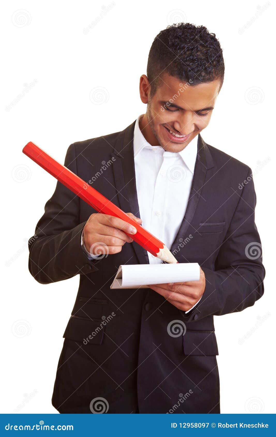 Manager Writing with Red Pencil Stock Image - Image of notepad, male ...