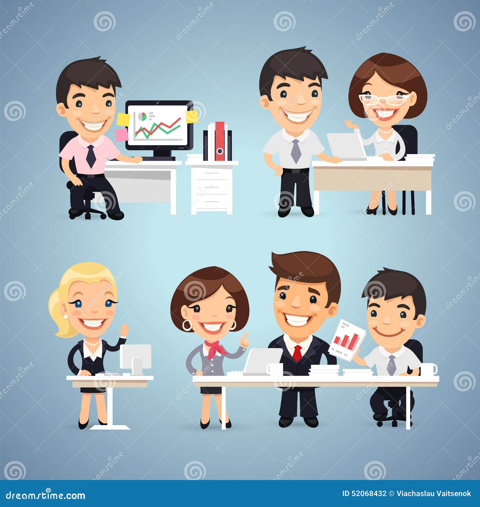 Managers Cartoon Characters at the Table Set Stock Vector ...