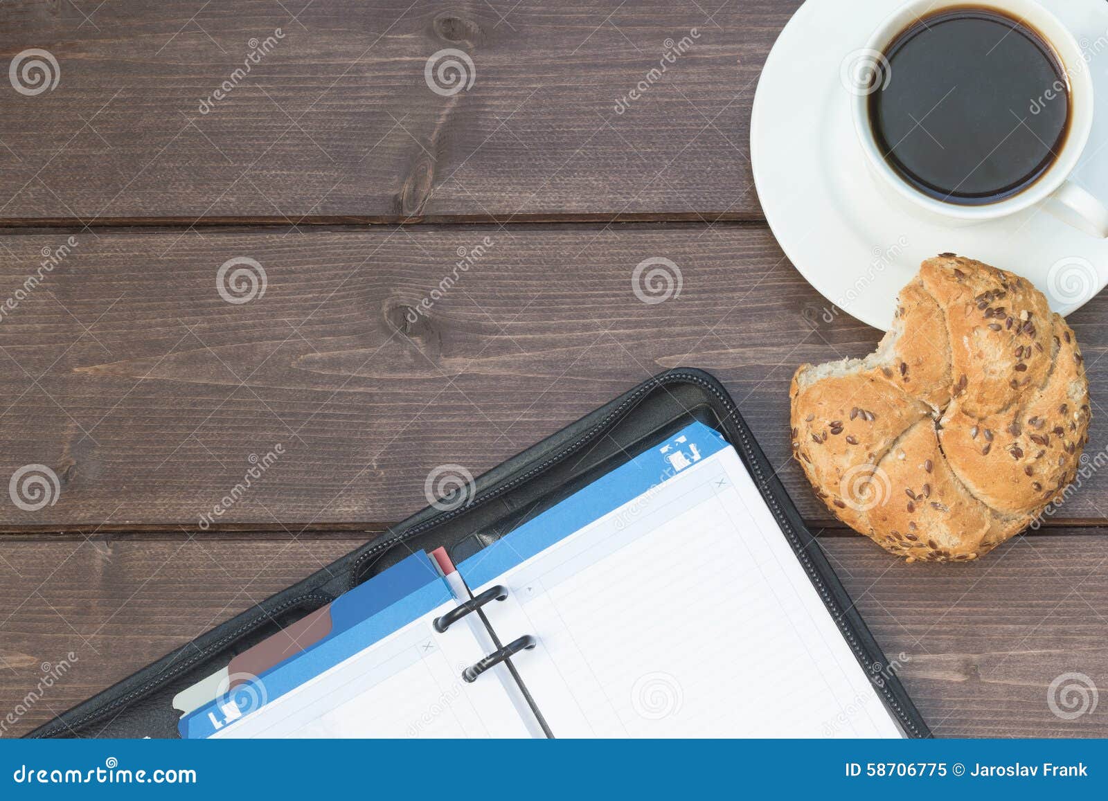 Managers Diary and Coffee Cup on the Wooden Desk Stock Image - Image of ...