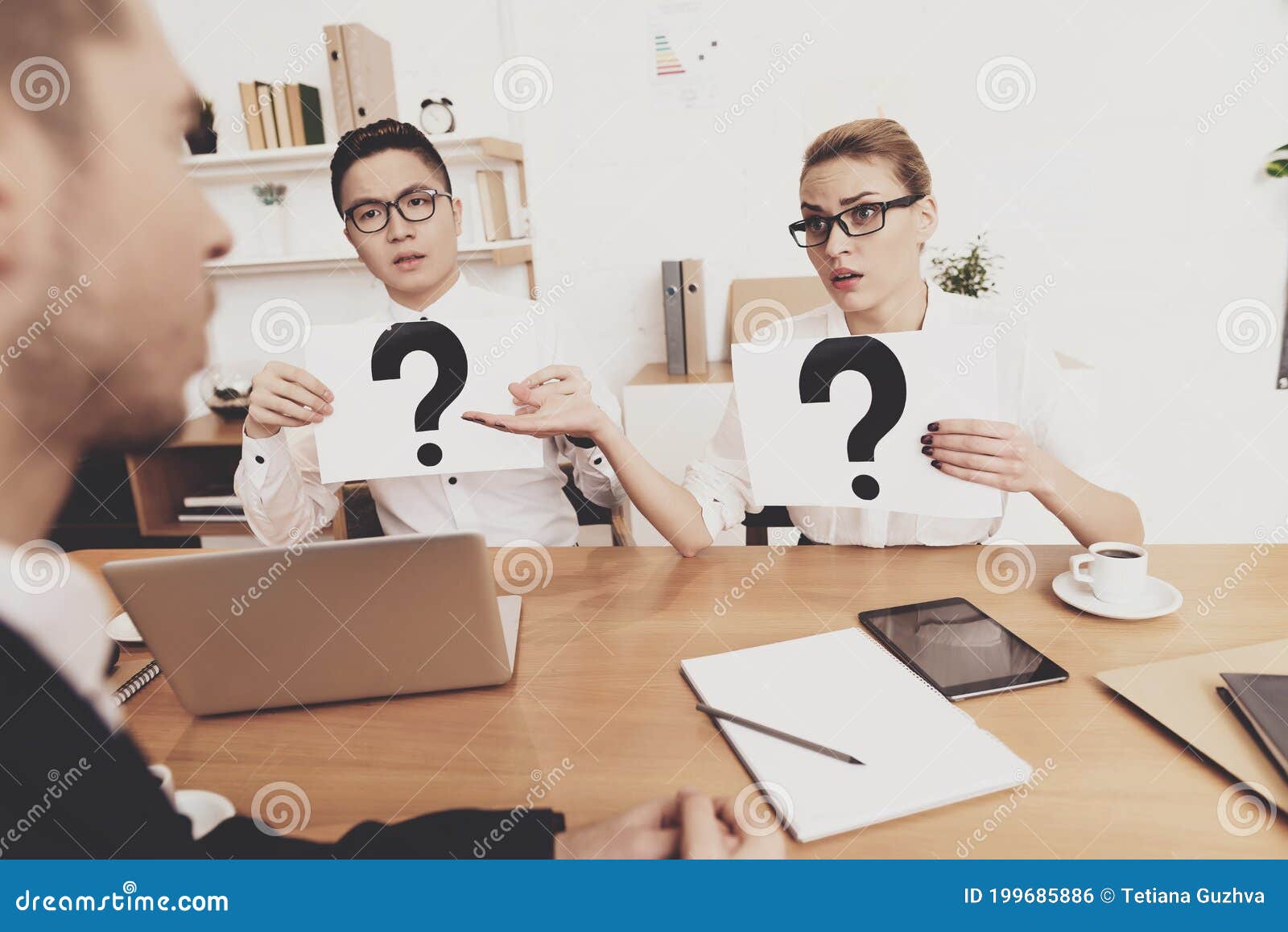 Managers Hold Question Marks in Their Hands. Stock Photo - Image of ...