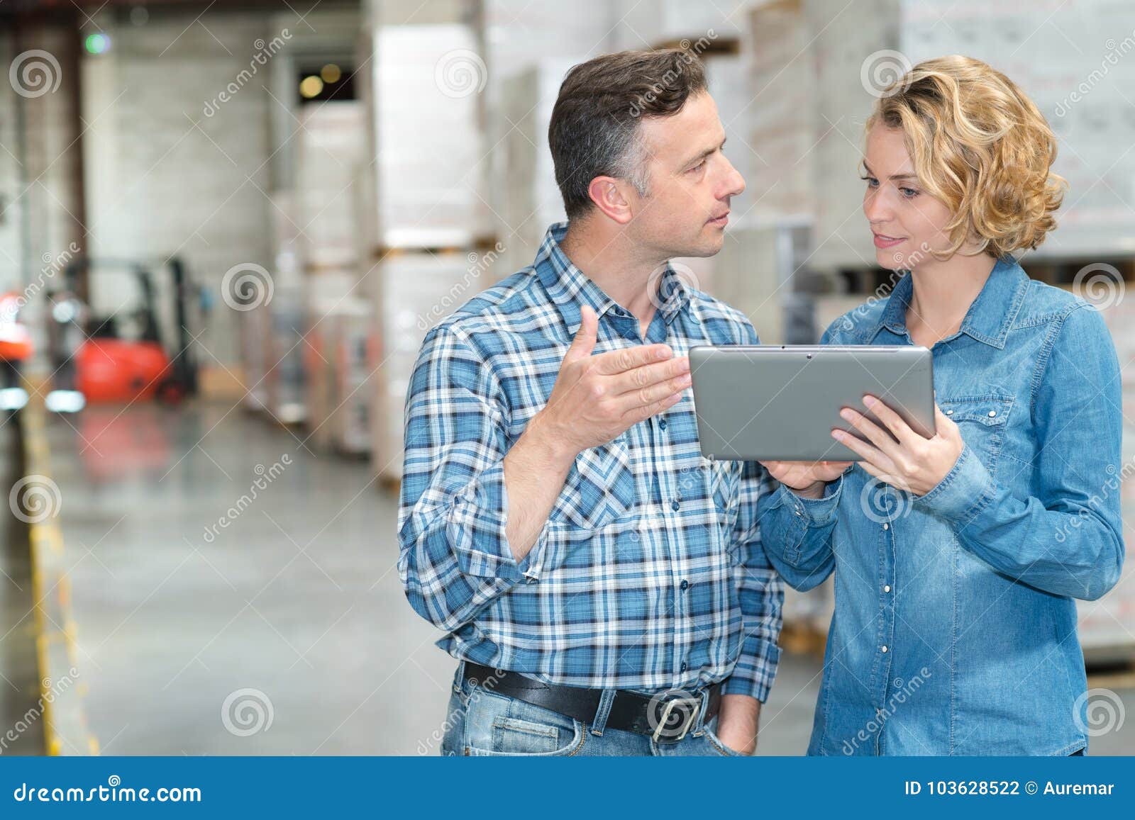 Managers Looking Tablet in Warehouse Stock Photo - Image of business ...