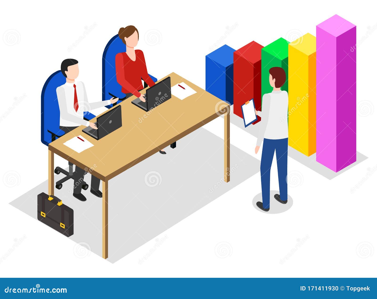 Managers on Meeting Talk about Analysis Diagram Stock Vector ...