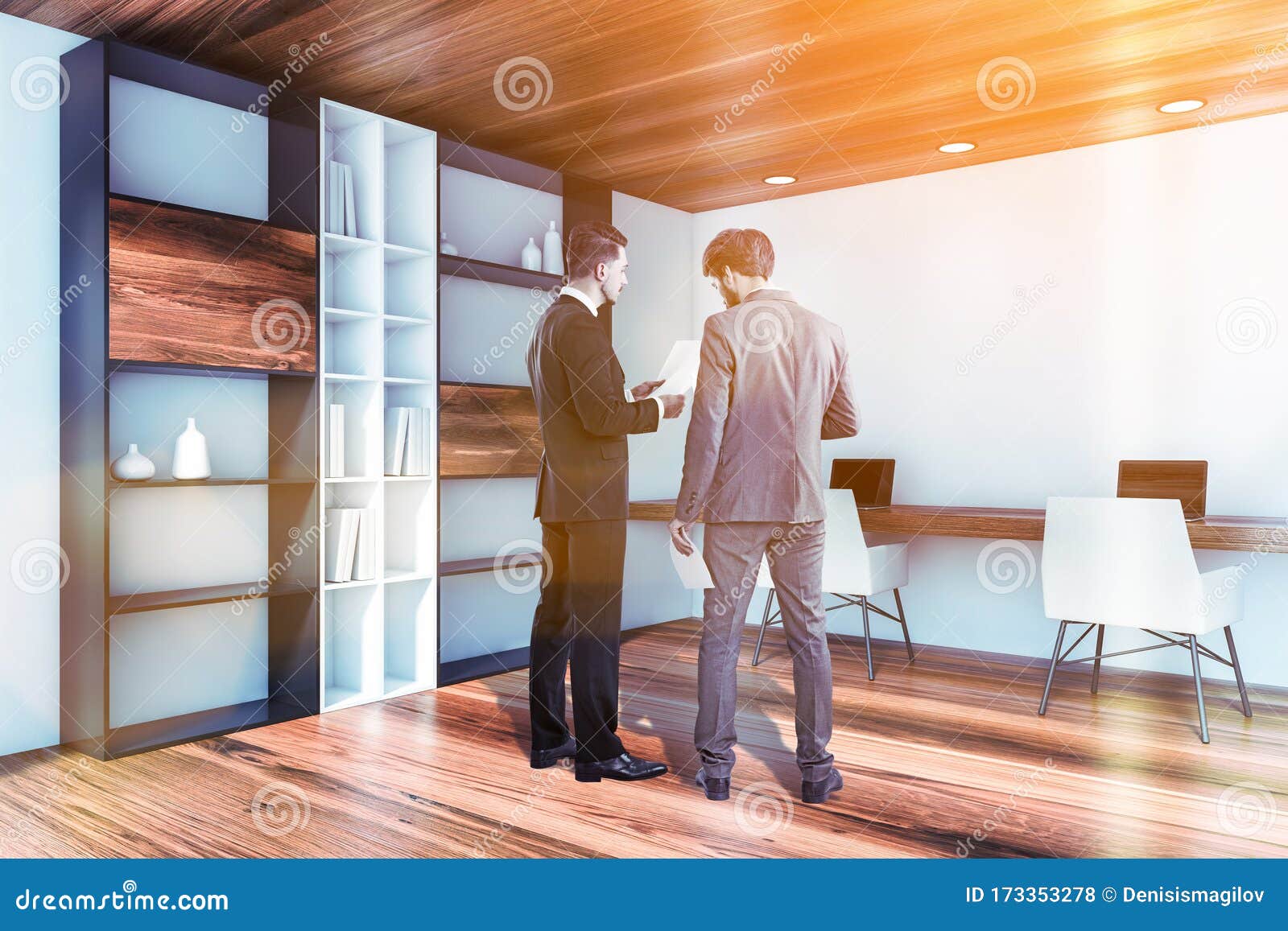 Managers in White Coworking Style Office Corner Stock Photo - Image of ...