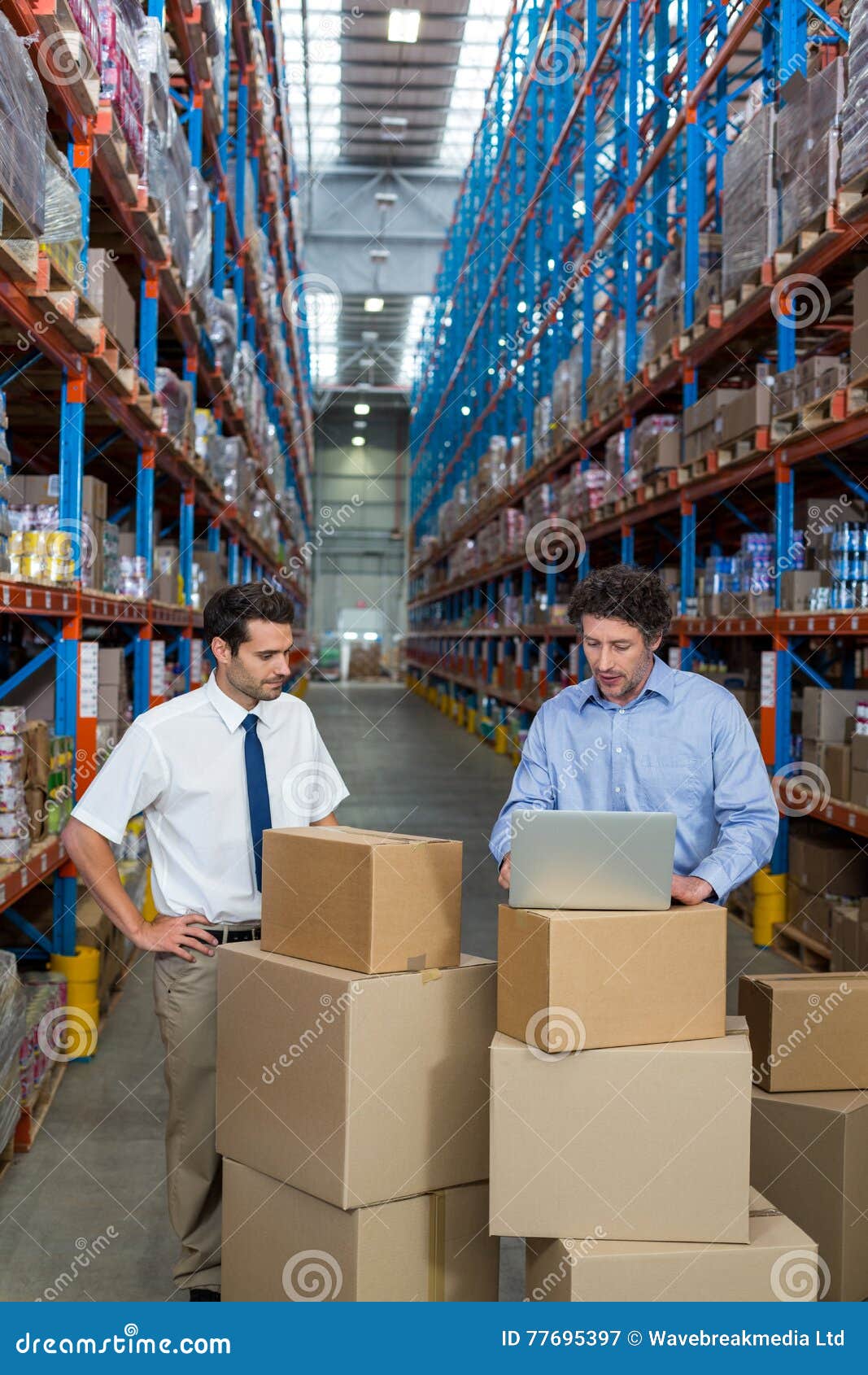 Managers Working with a Laptop Put on a Cardboard Box Stock Image ...