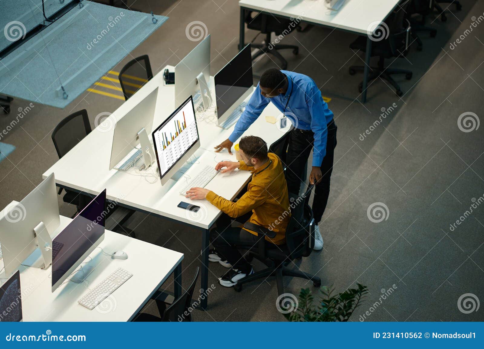 Managers Works on Computers, Workplace in Office Stock Photo - Image of ...