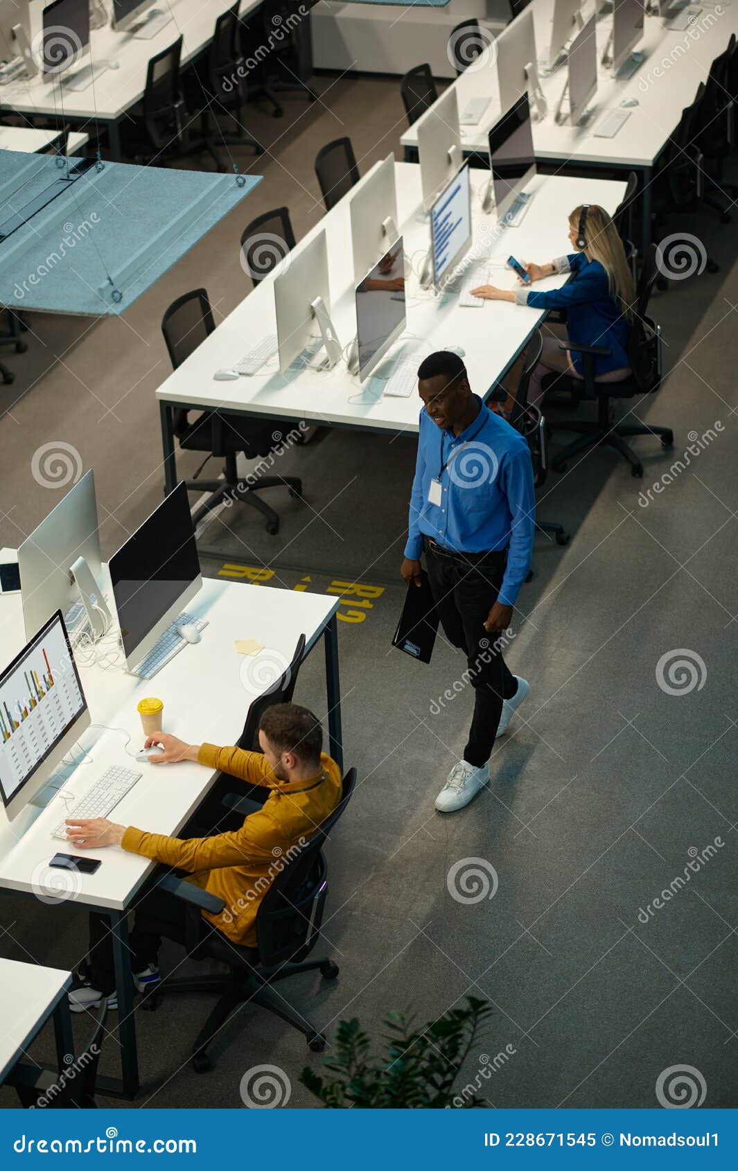 Managers Works on Computers, Workplace in Office Stock Image - Image of ...