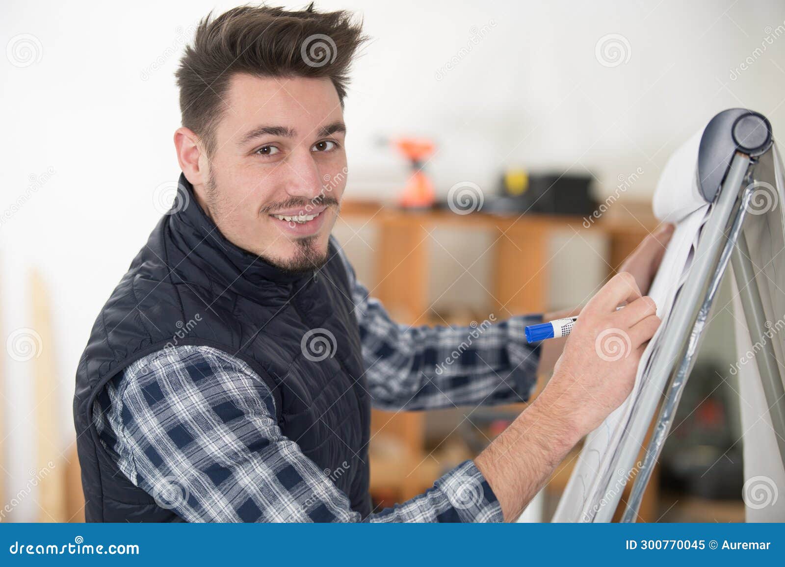 Managing Contractor with Technical Drawings and Sketches Stock Image ...