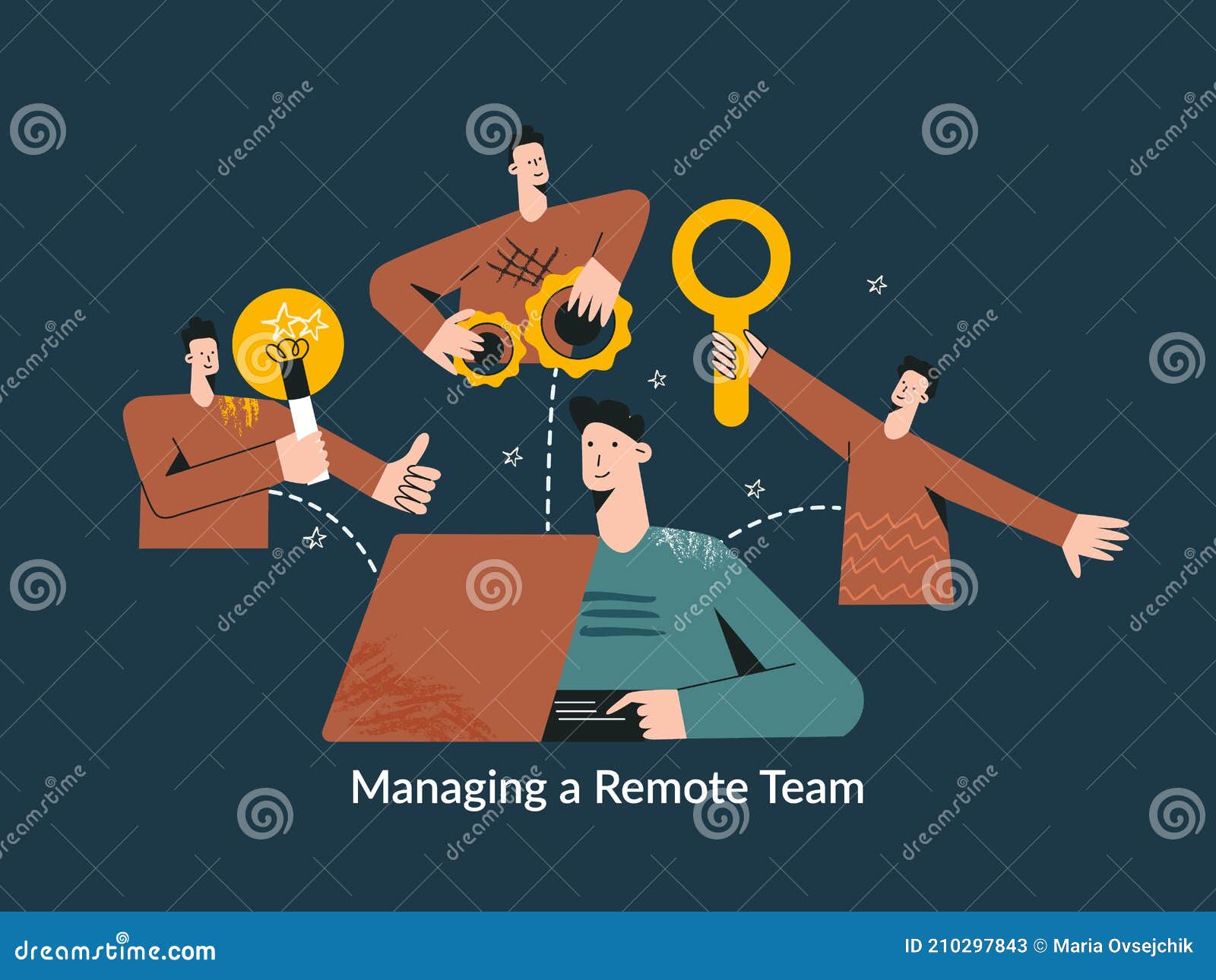 Managing a Remote Team Concept Modern Flat Vector Illustration. Global ...