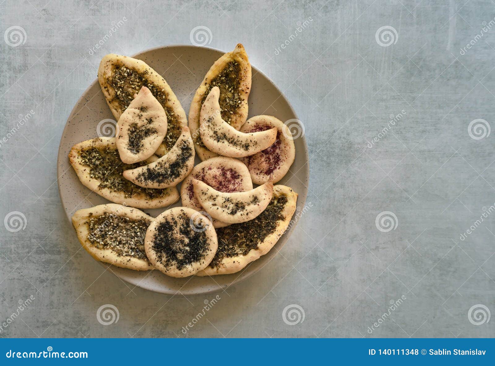 Manakish Arabic on a Plate. Scones with Zatar. Stock Photo - Image of ...