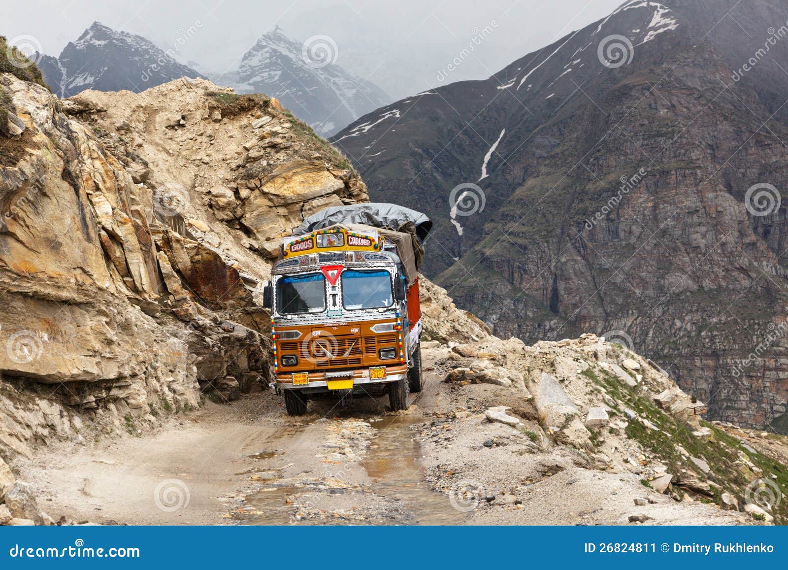 Manali-Leh Road in Indian Himalayas with Lorry Stock Image - Image of ...