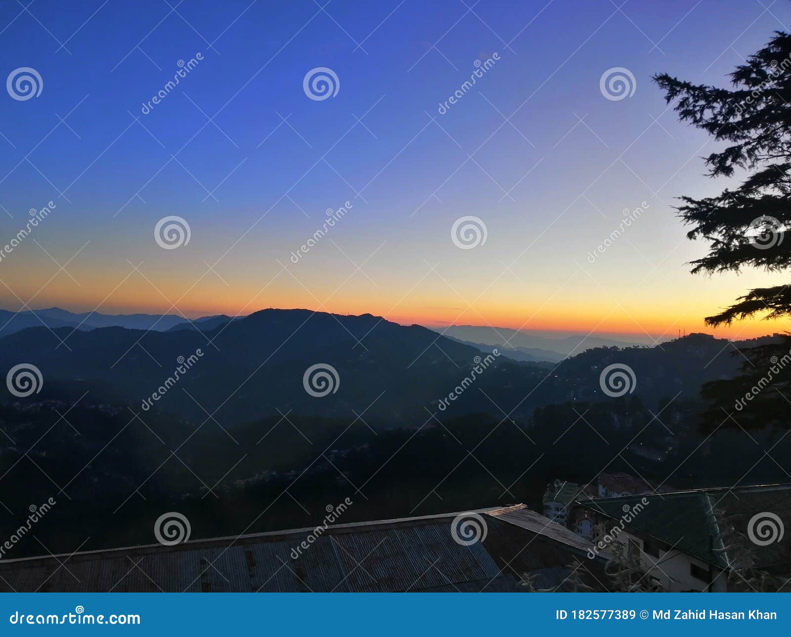 Manali sunset view stock image. Image of afterglow, sunset - 182577389