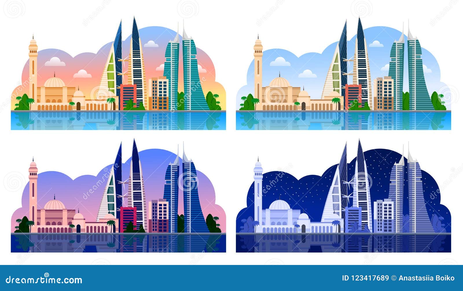 Manama. Bahrain. Horizontal Panoramic View. Stock Vector - Illustration ...