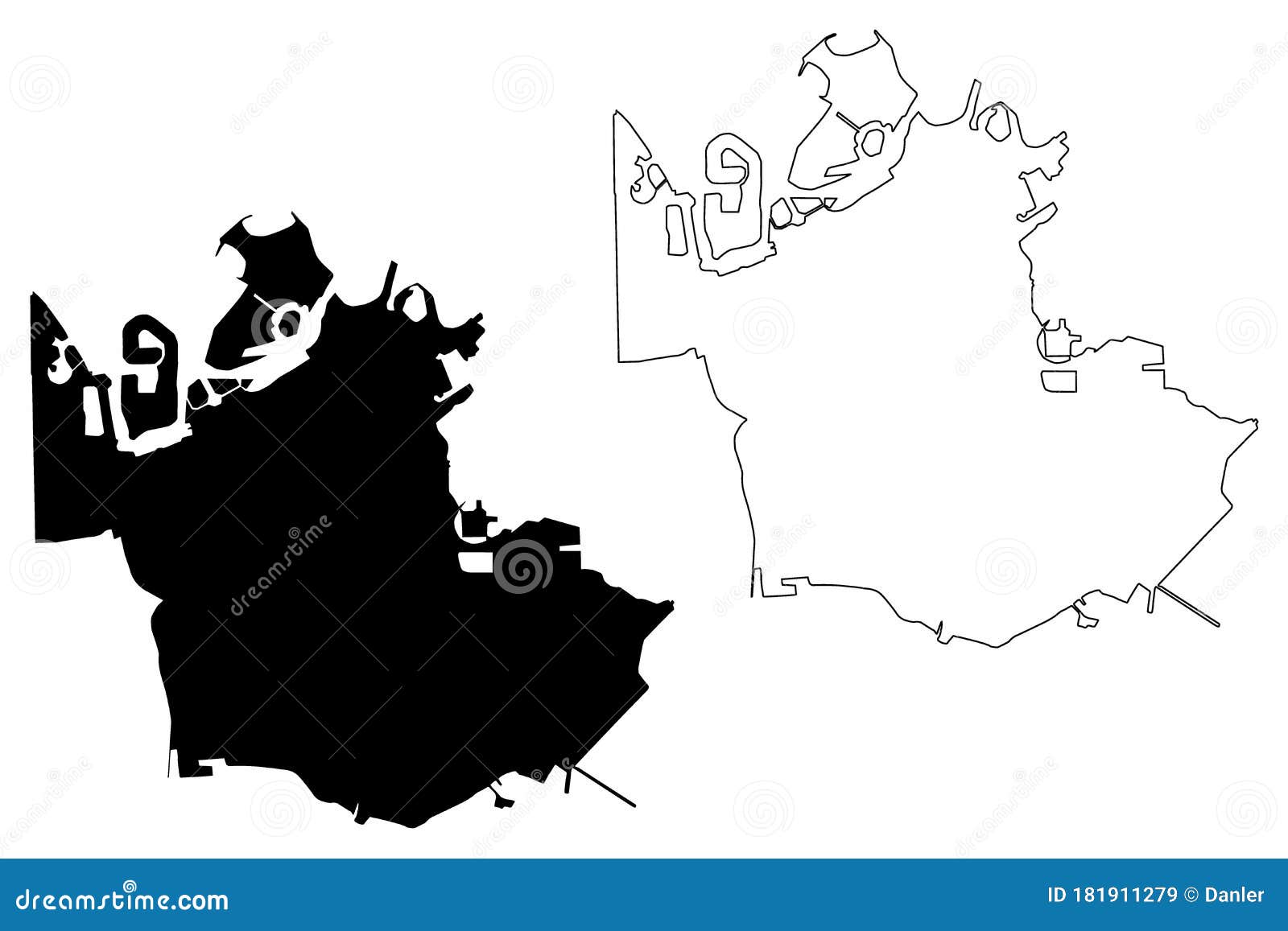 Manama City Kingdom of Bahrain Map Vector Illustration, Scribble Sketch ...