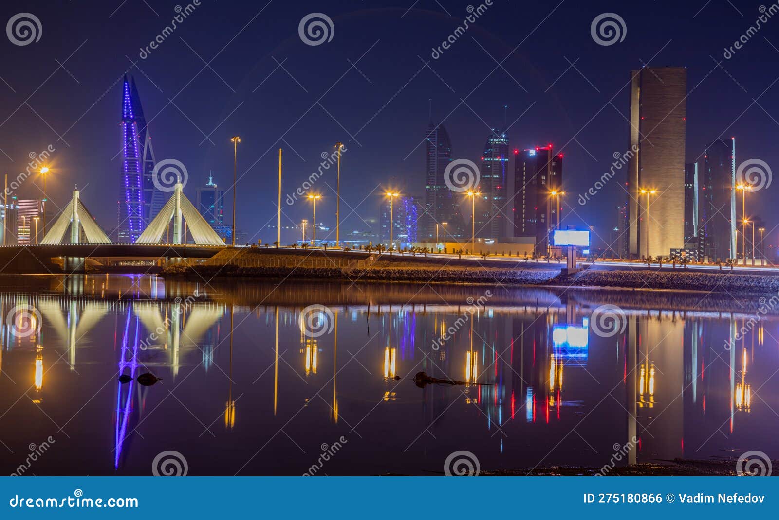 Manama Illuminated Downtown on the Shore of Persian Gulf, Manama ...
