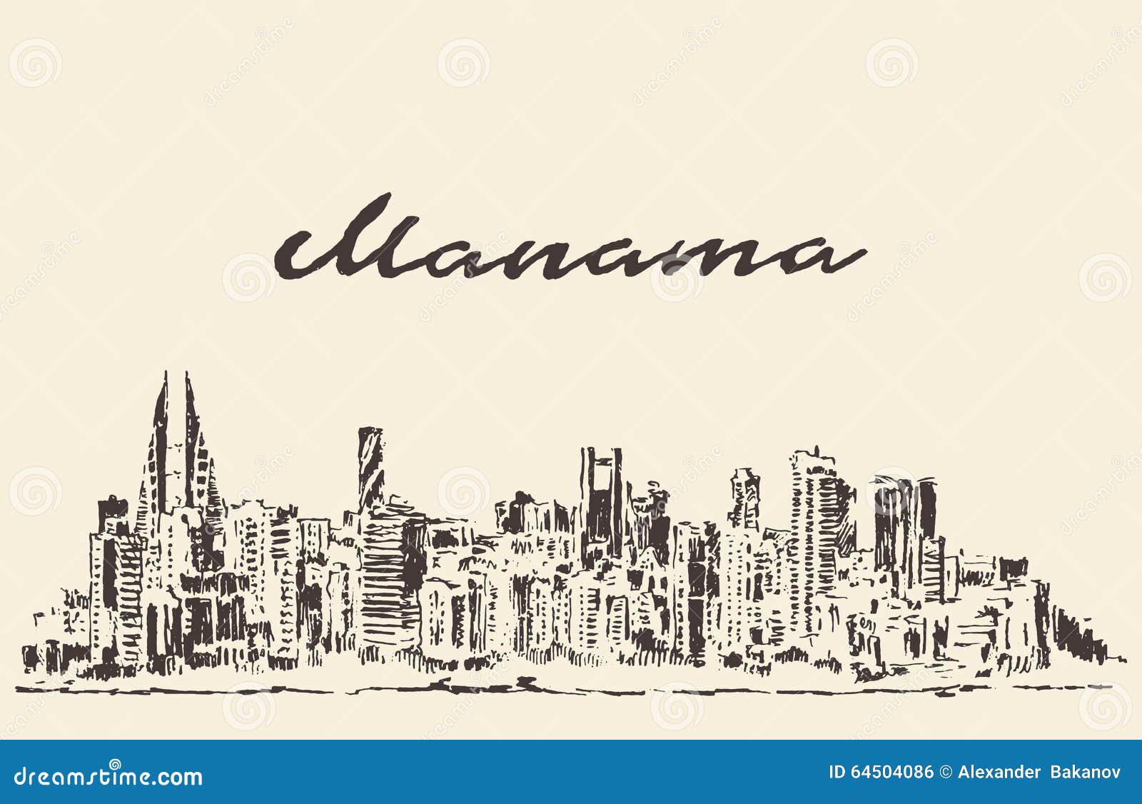 Manama Skyline Bahrain Vector Drawn Sketch Stock Vector - Illustration ...