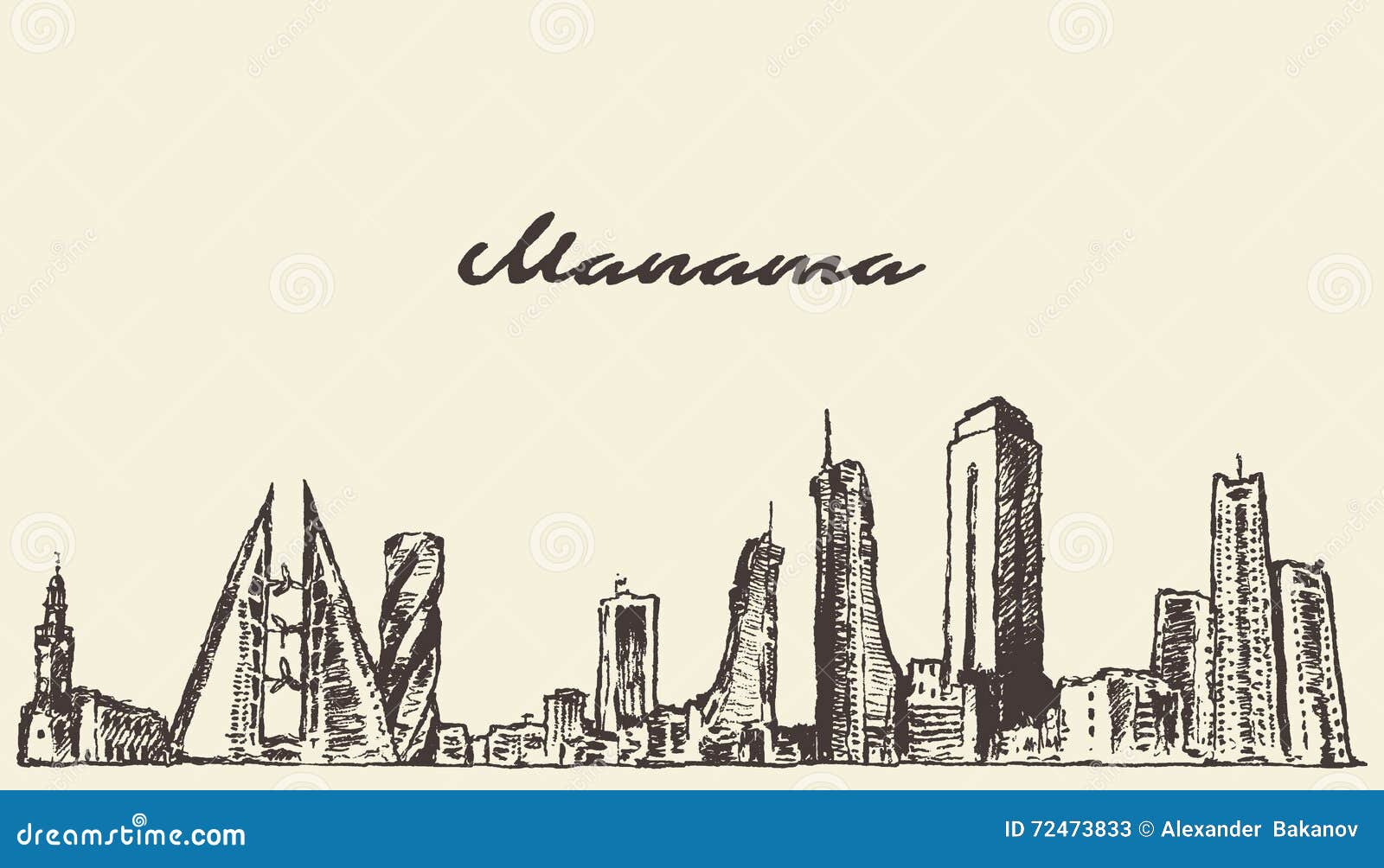Manama Skyline Bahrain Vector Drawn Sketch Stock Vector - Illustration ...