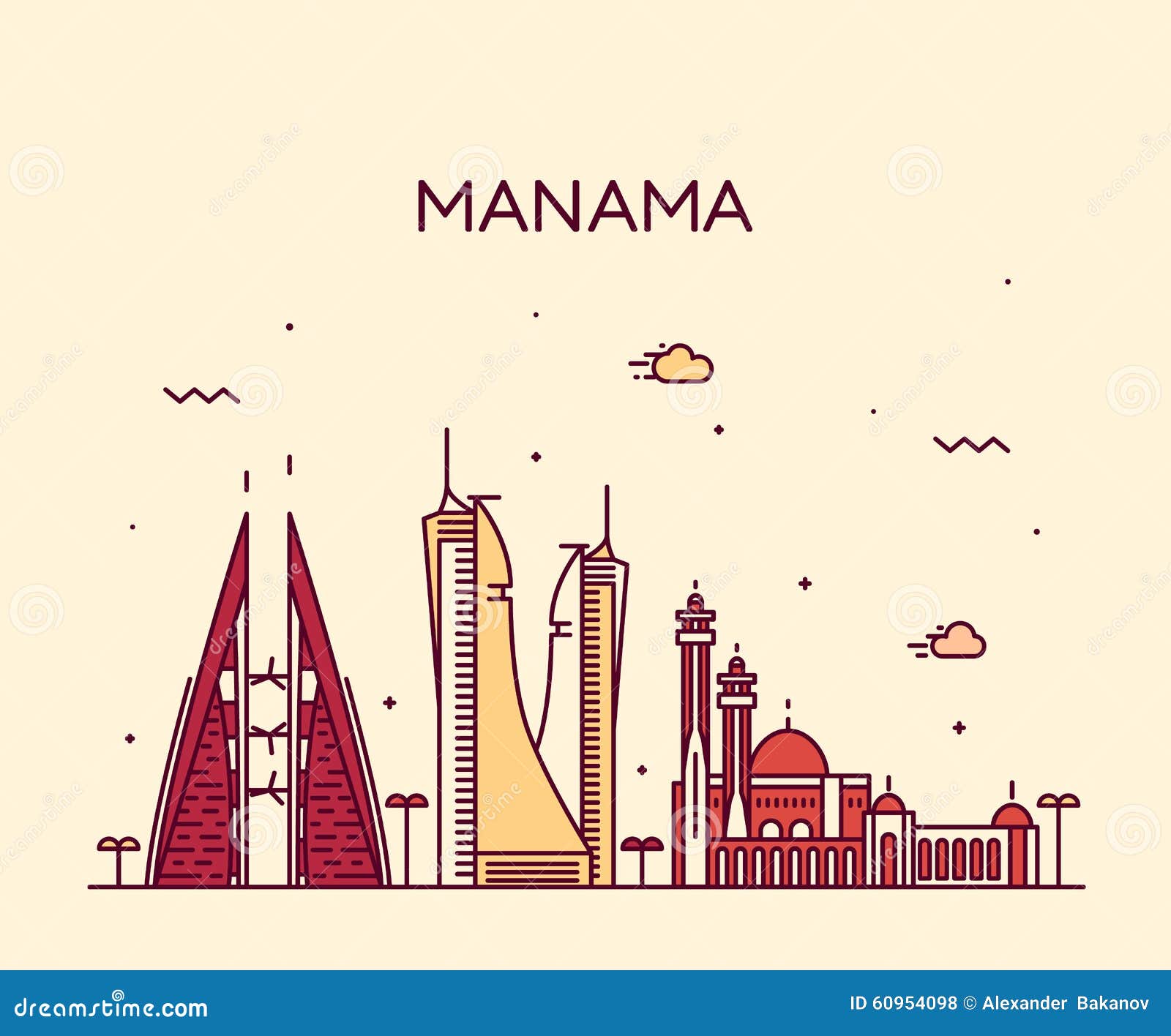 Manama Skyline Silhouette Vector Linear Style Stock Vector ...