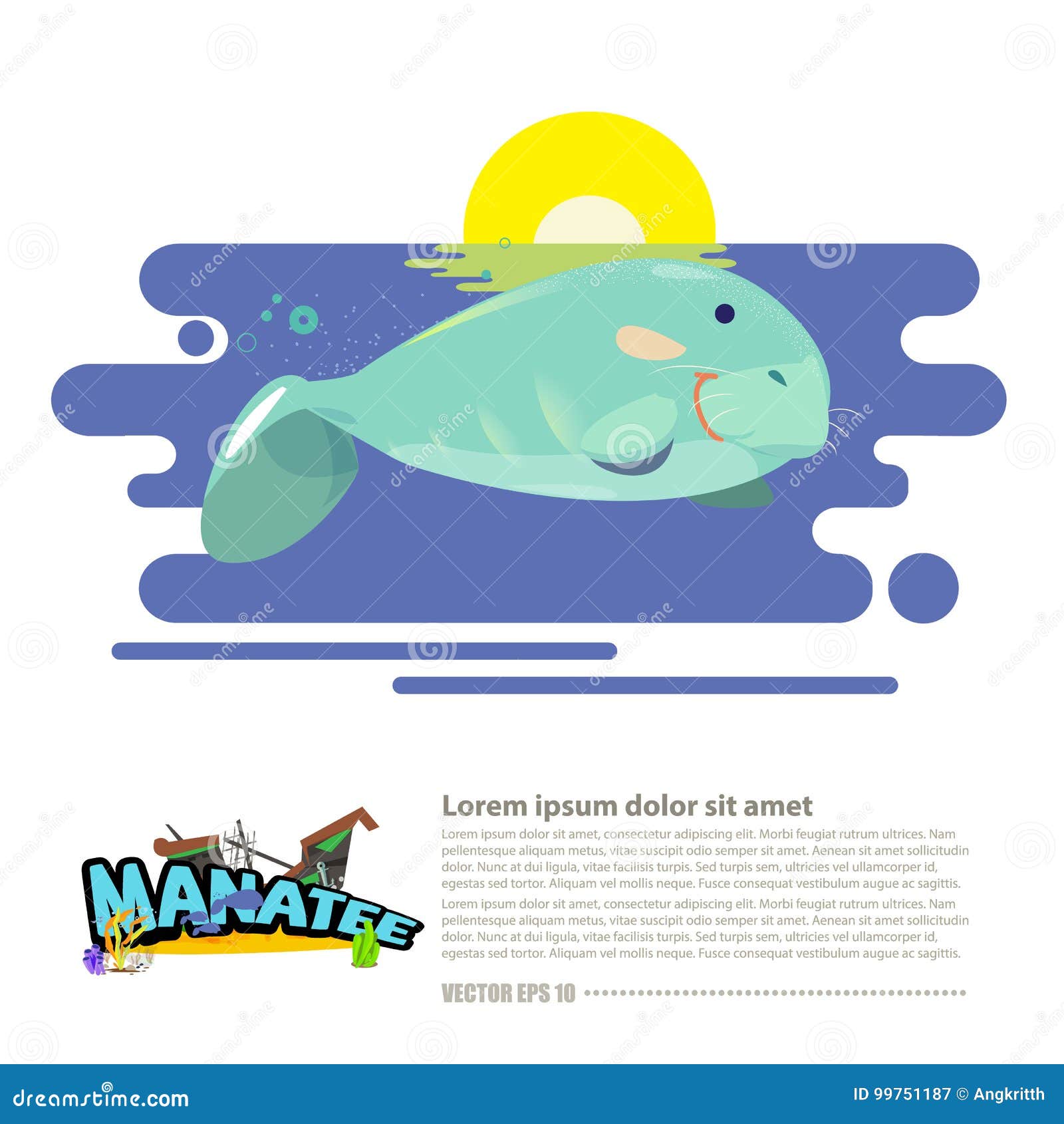 Manatee. Character Design with Typographic for Header Design - V Stock ...