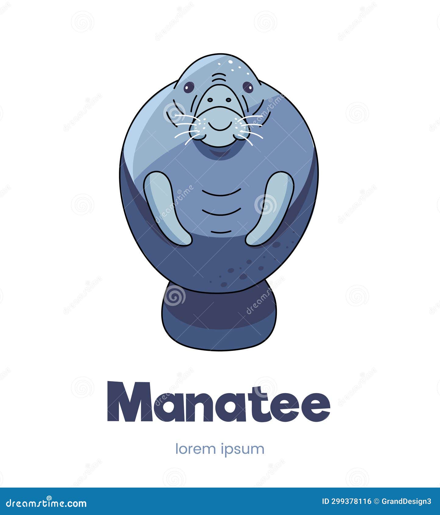 Manatee Vector Flat Illustration of Sea Animal Stock Illustration ...