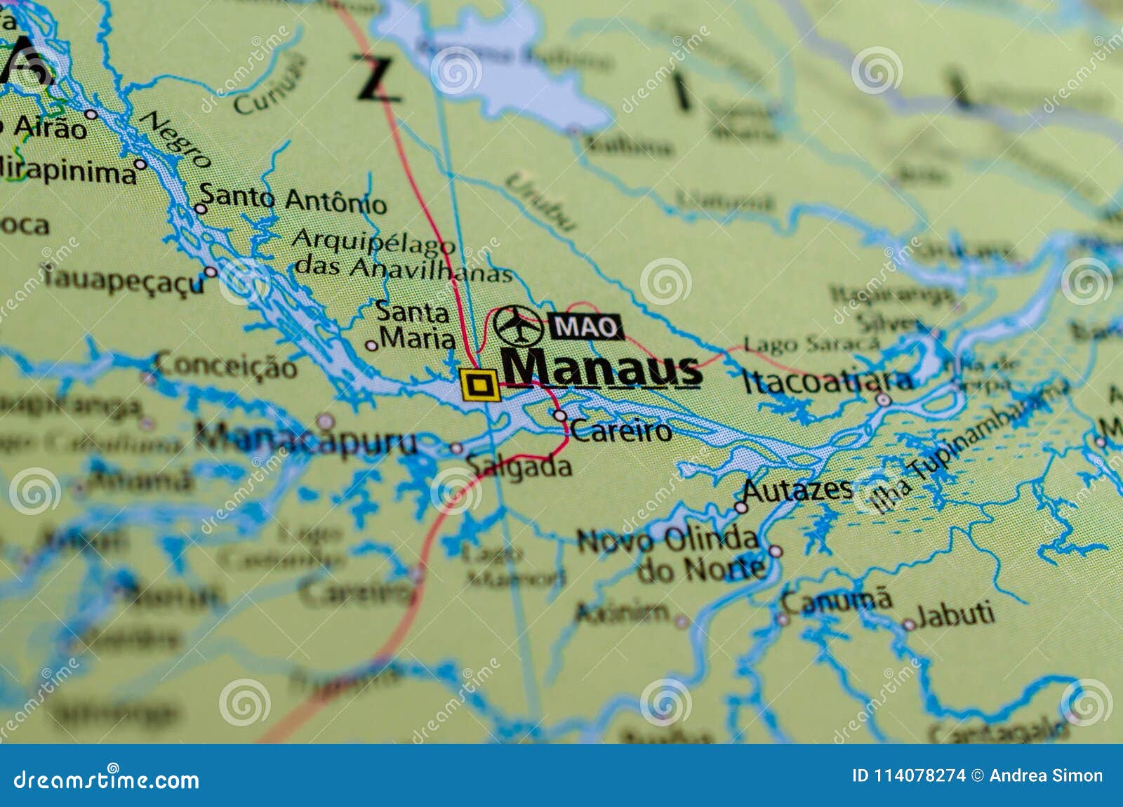 Manaus en mapa foto de archivo. Imagen de cierre, papel - 114078274