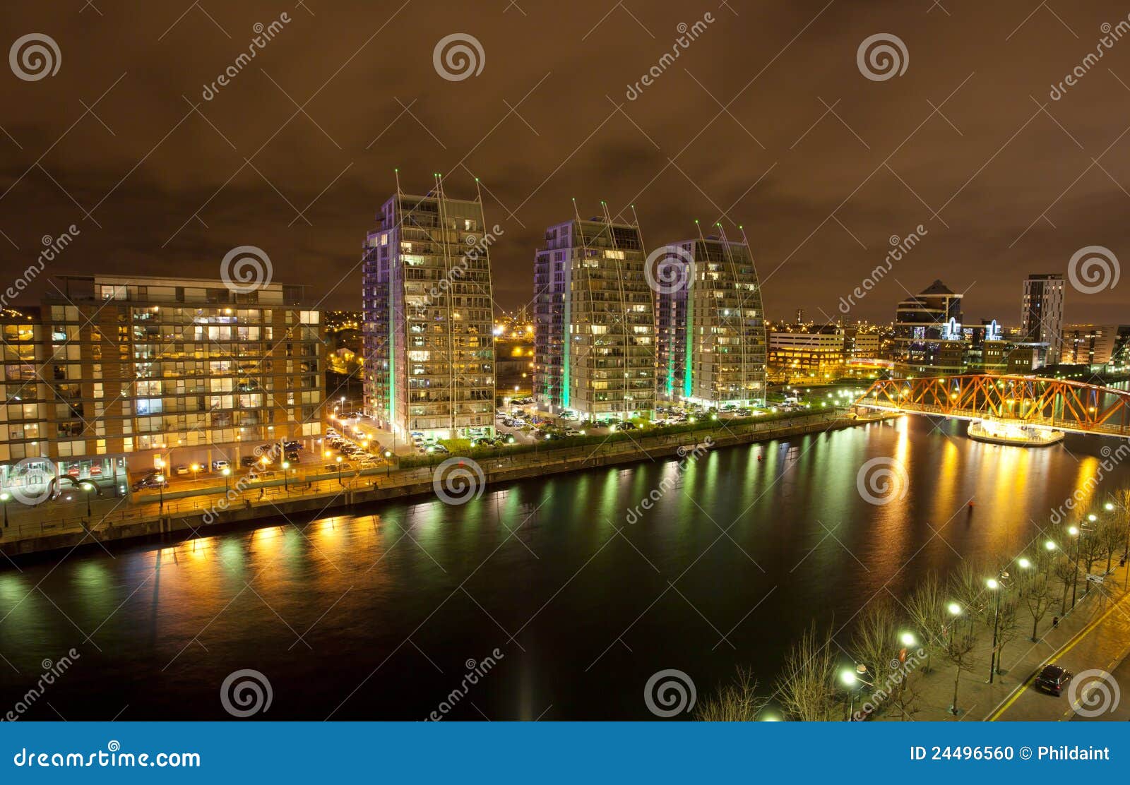 Manchester city at night stock photo. Image of development - 24496560