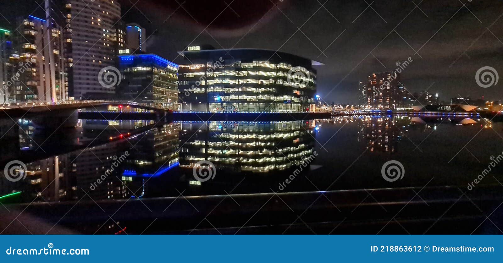 Manchester at night editorial photography. Image of light - 218863612