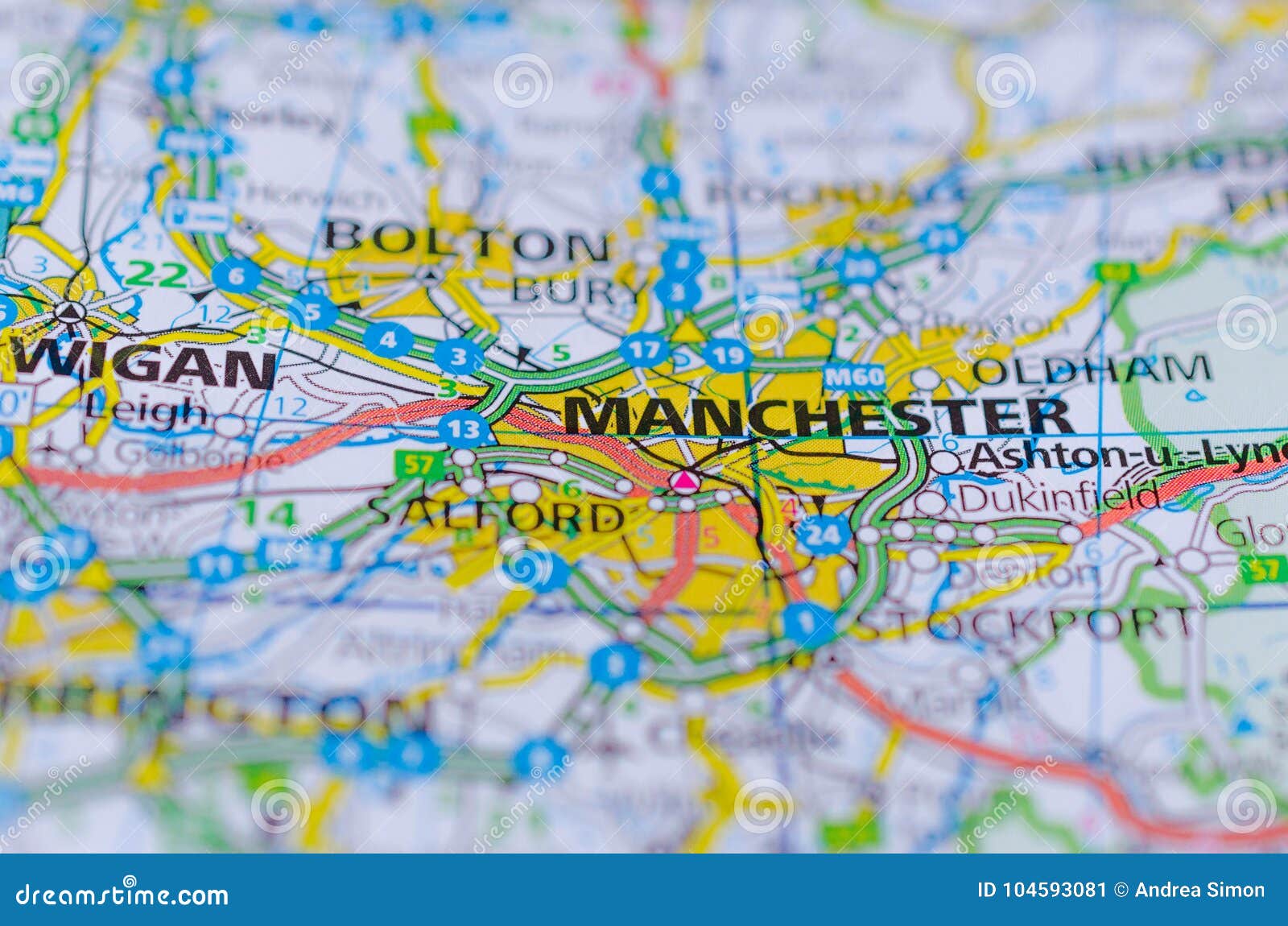 Manchester op kaart stock afbeelding. Image of manchester - 104593081