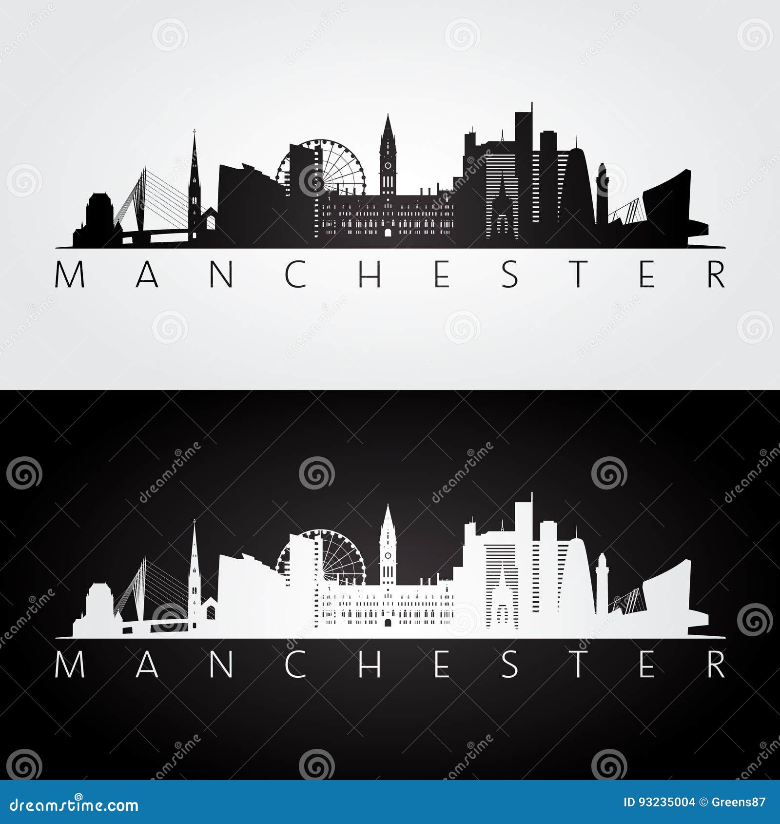 Manchester Skyline Silhouette. Cartoon Vector | CartoonDealer.com ...