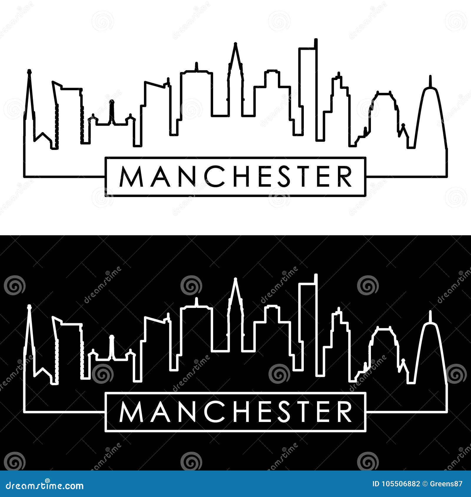 Manchester Skyline. Linear Style Stock Vector - Illustration of ...