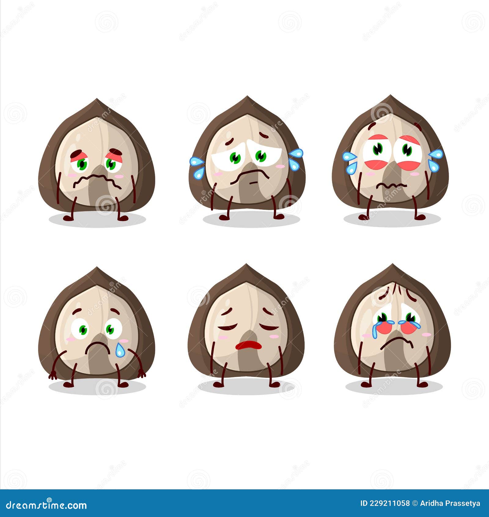 Manchurian Walnut Cartoon Character with Sad Expression Stock Vector ...