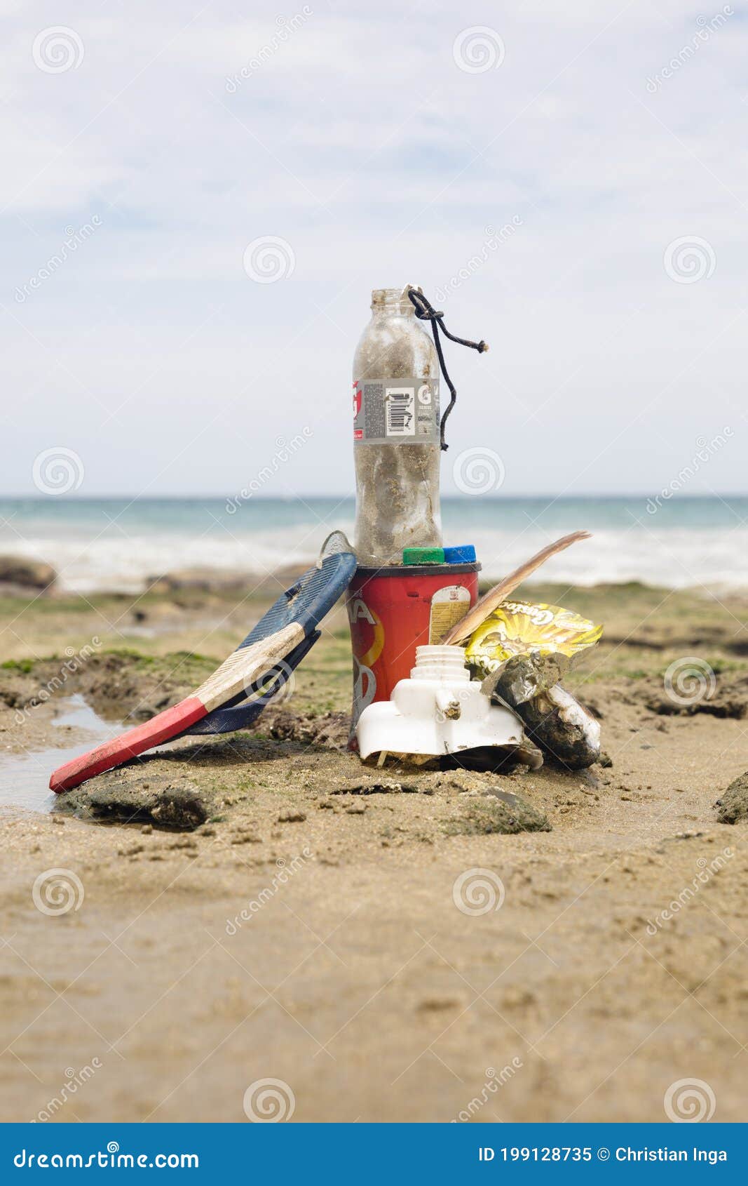 Garbage in the Beach. Different Objects. Littering the Sand Coast of ...