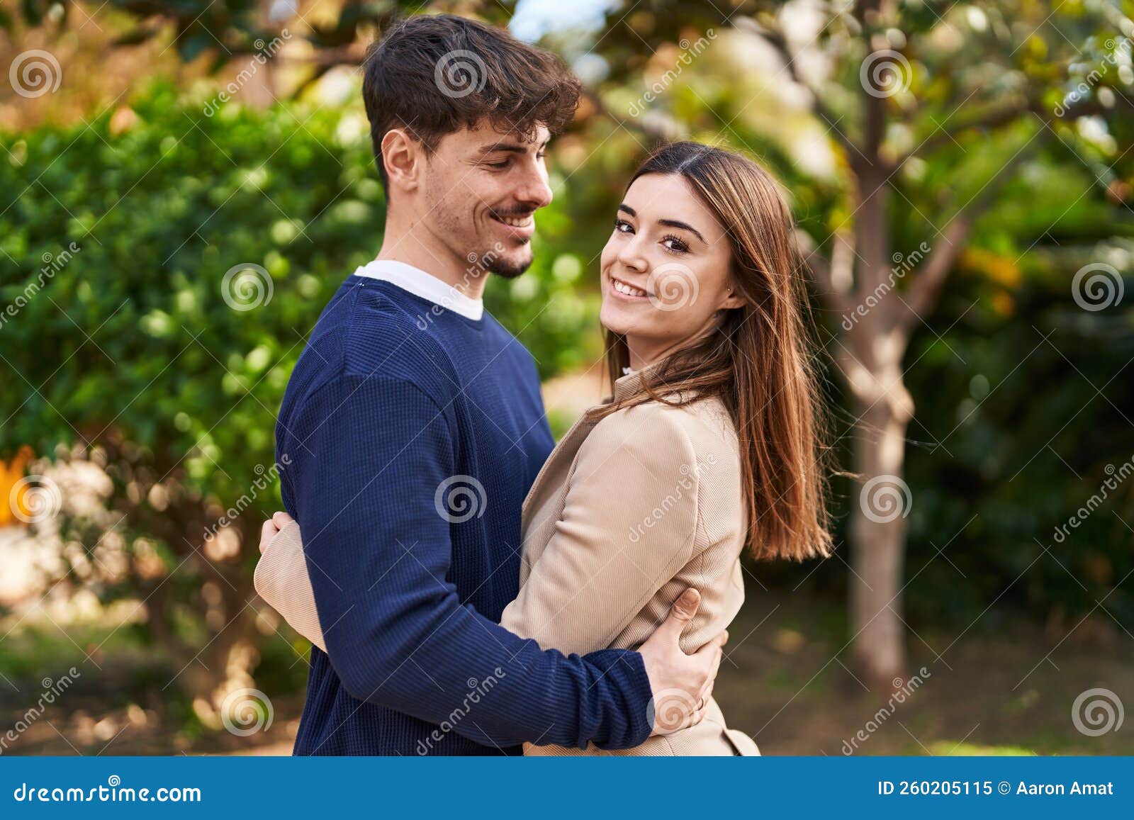 Mand And Woman Couple Hugging Each Other At Park Stock Image Image Of