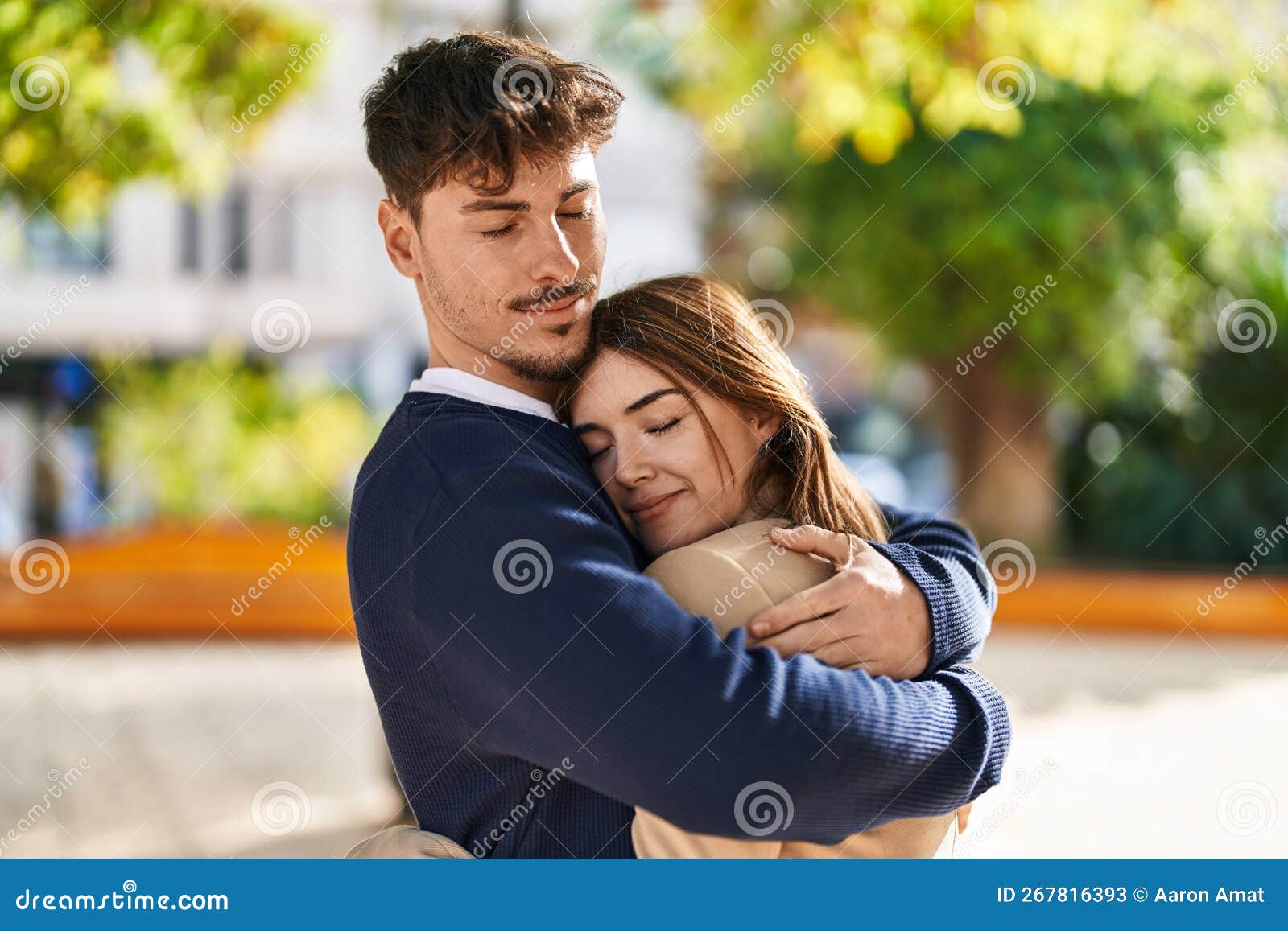 Mand And Woman Couple Hugging Each Other At Park Stock Image Image Of