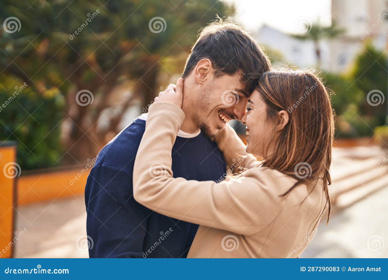 Mand And Woman Couple Hugging Each Other At Park Stock Image Image Of