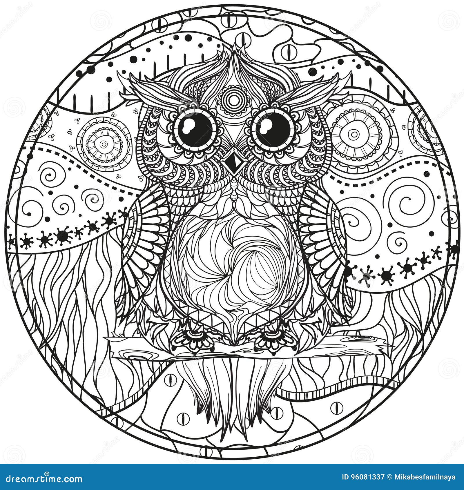 Mandala avec le hibou illustration de vecteur. Illustration of oiseau ...