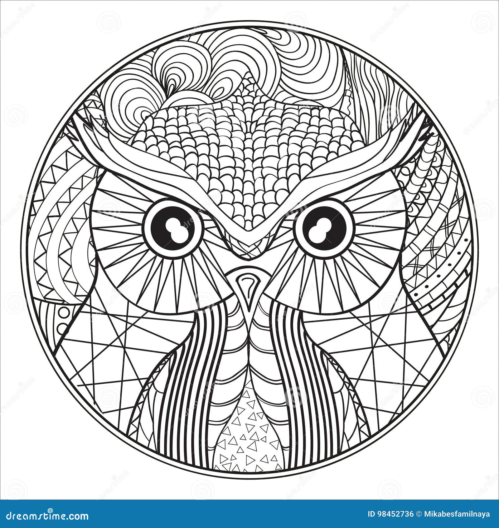 Mandala avec le hibou illustration de vecteur. Illustration du couleur ...