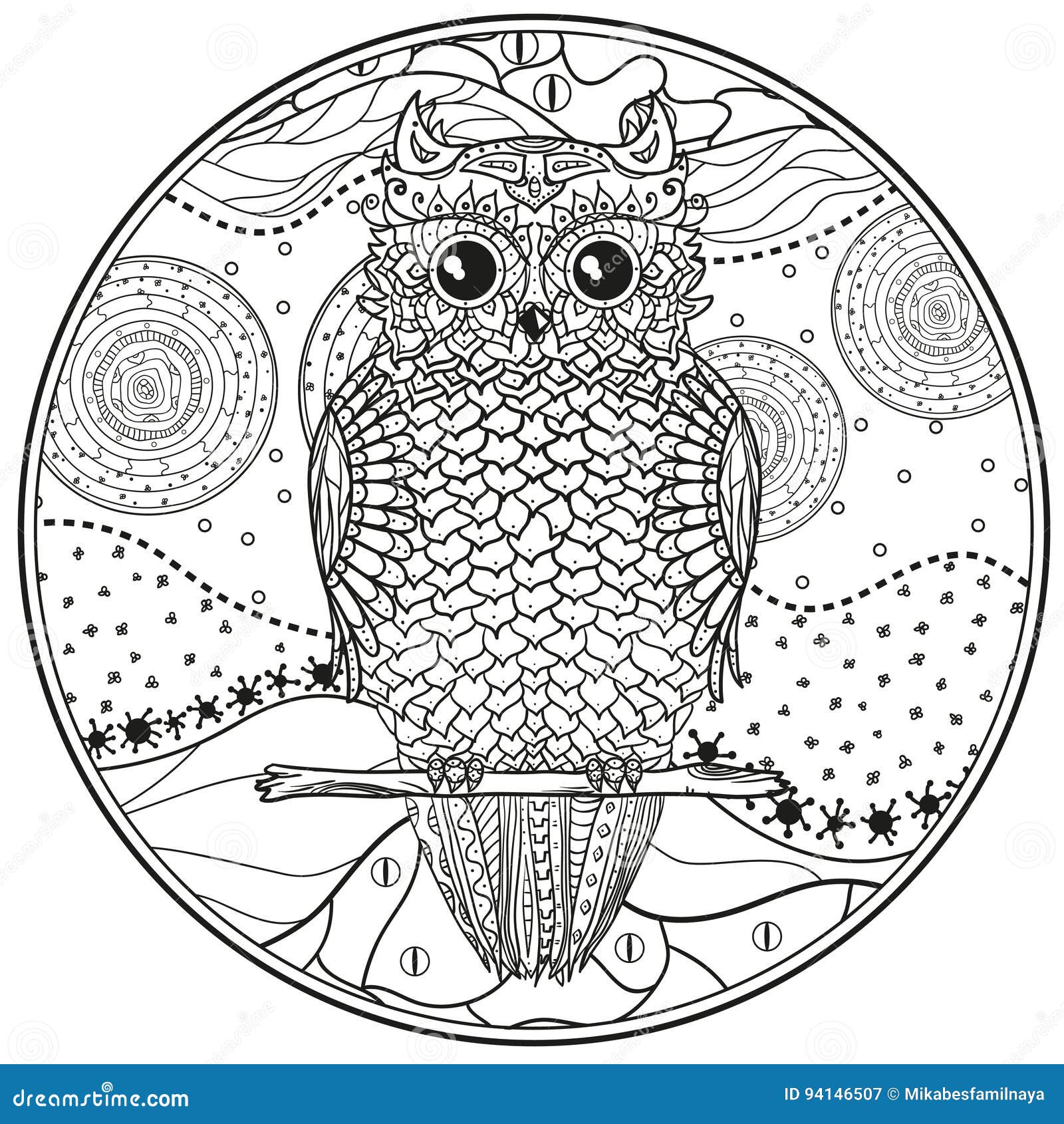 Mandala Avec Le Hibou Zentangle De Conception Illustration de Vecteur ...