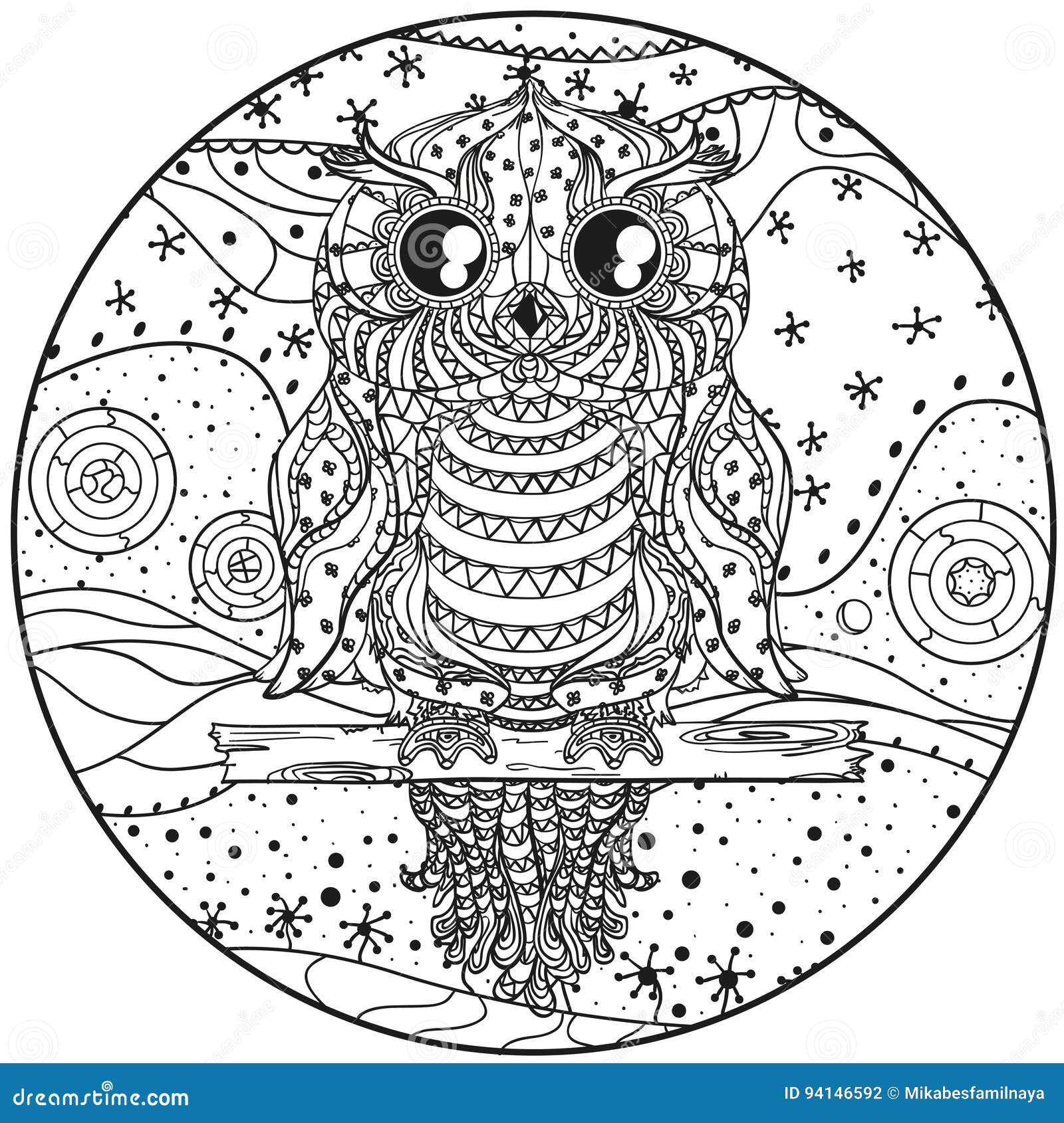 Mandala Avec Le Hibou Zentangle De Conception Illustration de Vecteur ...