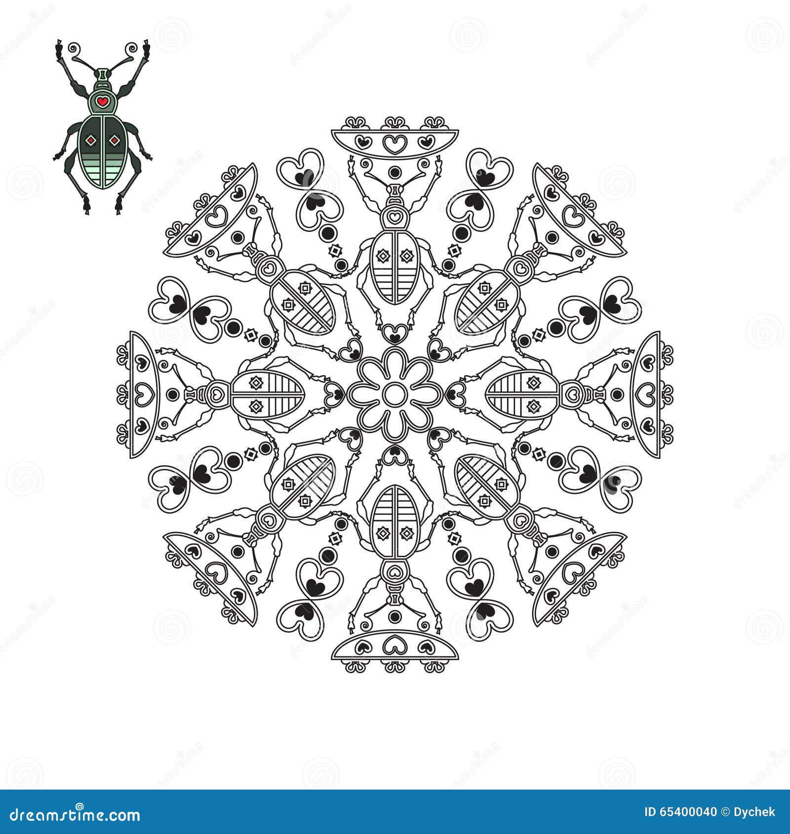 Mandala Avec Un Scarabée Tenant Une Fleur Illustration de Vecteur ...