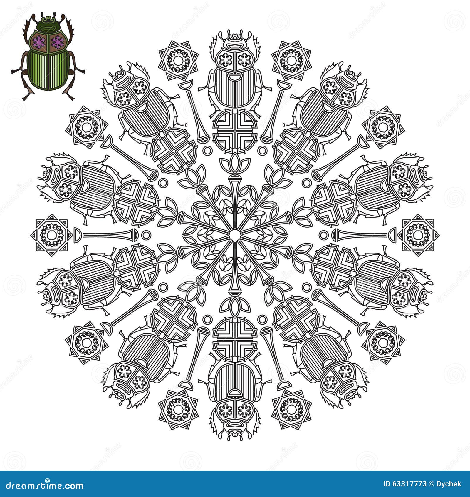 Mandala with a Beetle S Scarab. Stock Vector - Illustration of ...